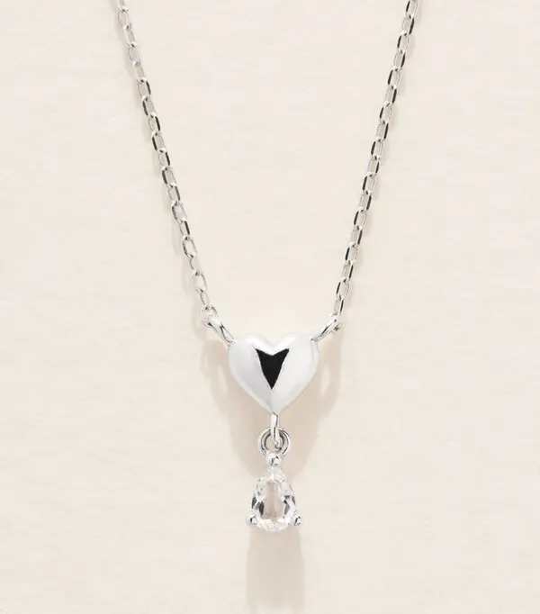 ASTRID & MIYU Heart Charm Topaz Necklace In White Gold - Silver