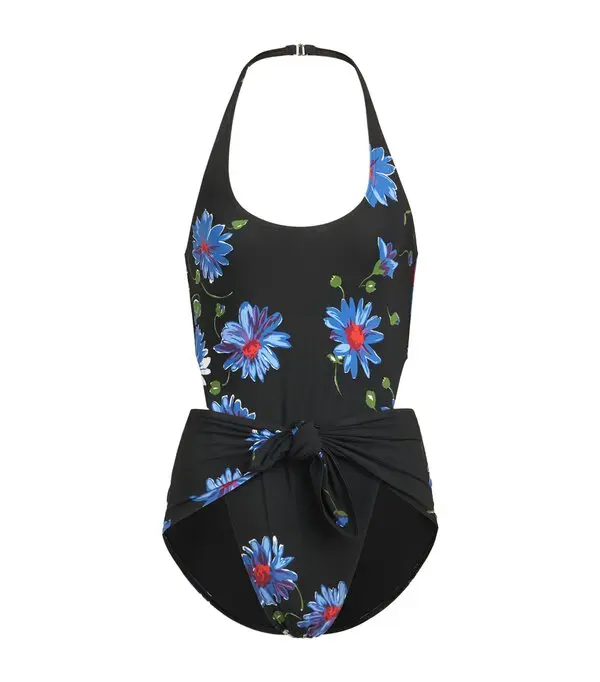 Alaïa Halterneck One-piece Swimsuit With Floral Print - Black