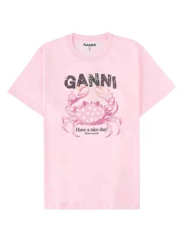 GANNI Printed T-shirt - Pink