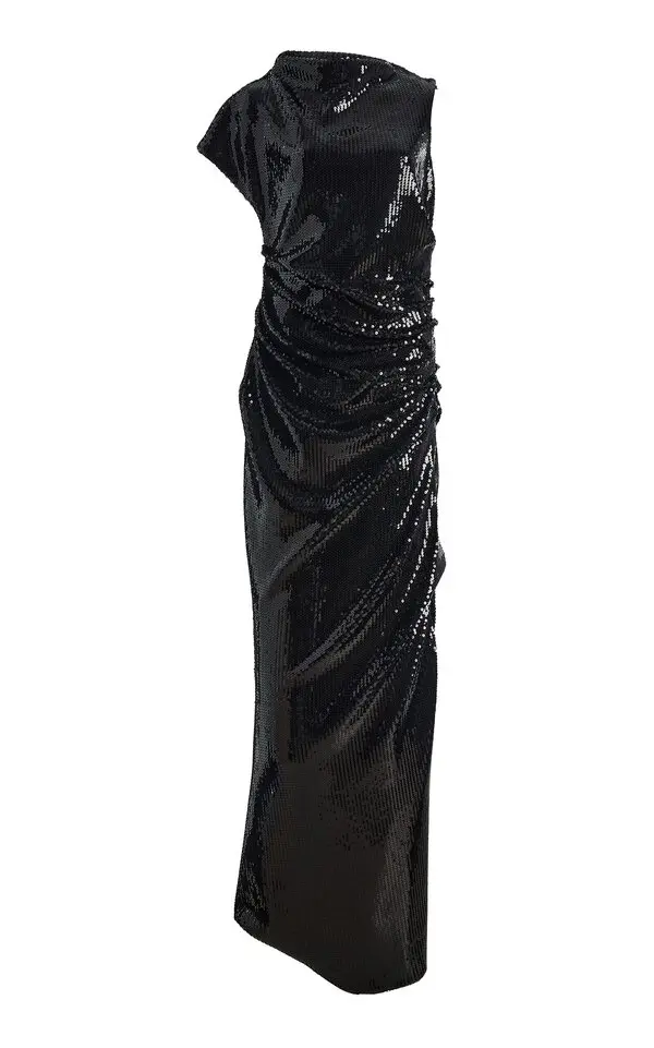 Prabal Gurung Asymmetric Stretch Sequined Gown - Black