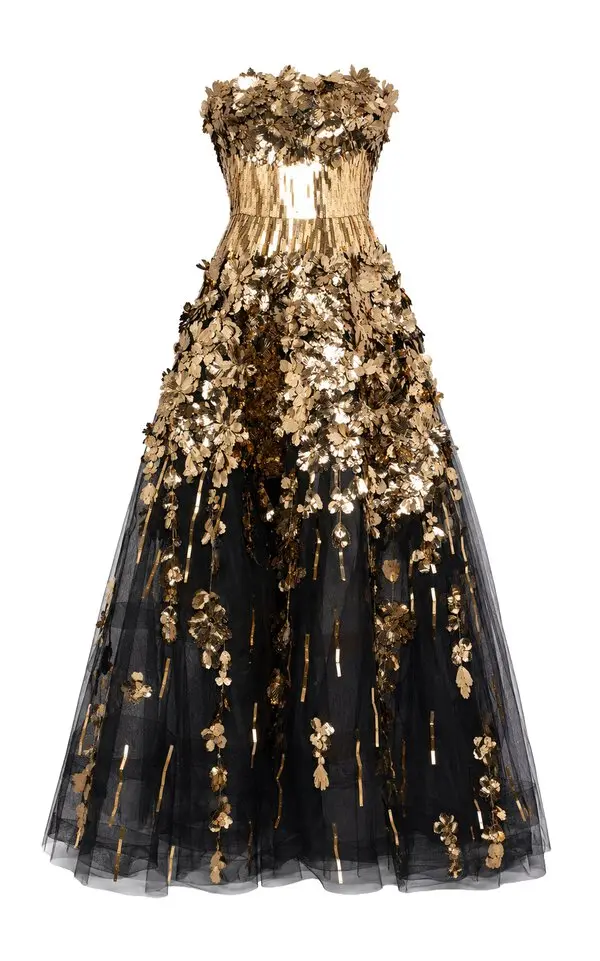 Prabal Gurung Metallic-embroidered Tulle Gown - Black