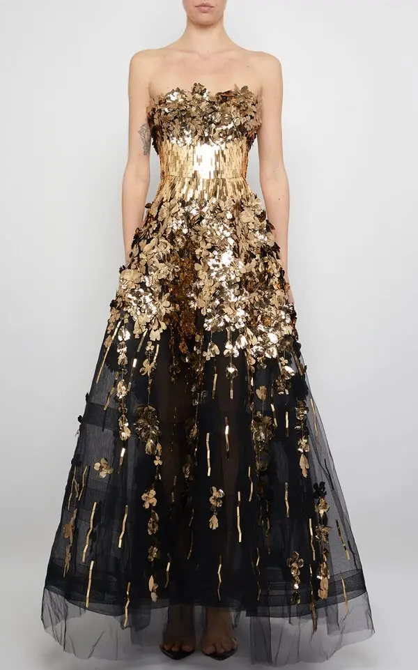 Prabal Gurung Metallic-embroidered Tulle Gown