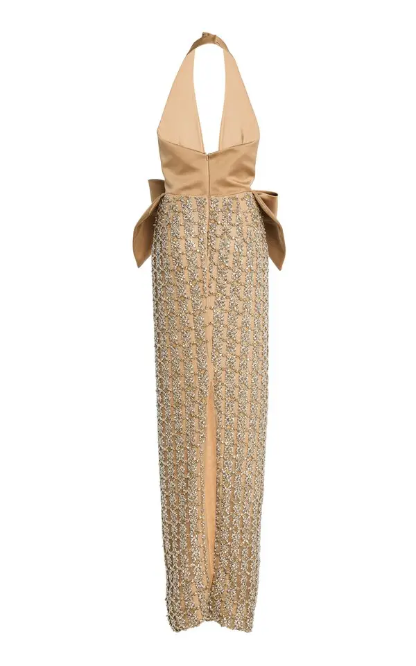 Prabal Gurung Embellished Satin Halter Gown