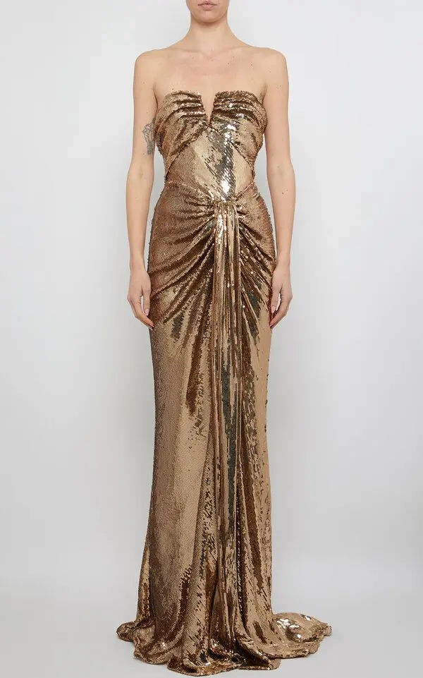 Prabal Gurung Draped Stretch Sequined Gown