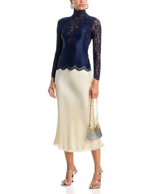 Rabanne Lace Mock Neck Top - Deep Navy