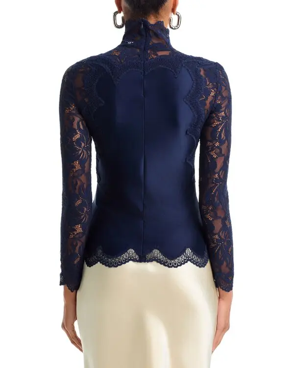 Rabanne Lace Mock Neck Top - Deep Navy