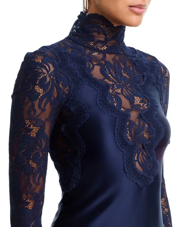 Rabanne Lace Mock Neck Top - Deep Navy