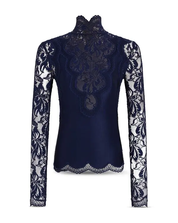 Rabanne Lace Mock Neck Top - Deep Navy