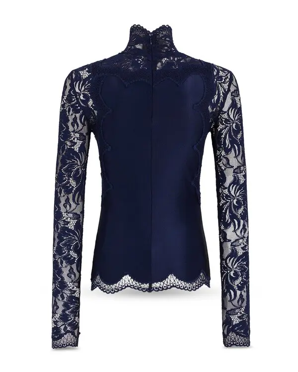 Rabanne Lace Mock Neck Top - Deep Navy