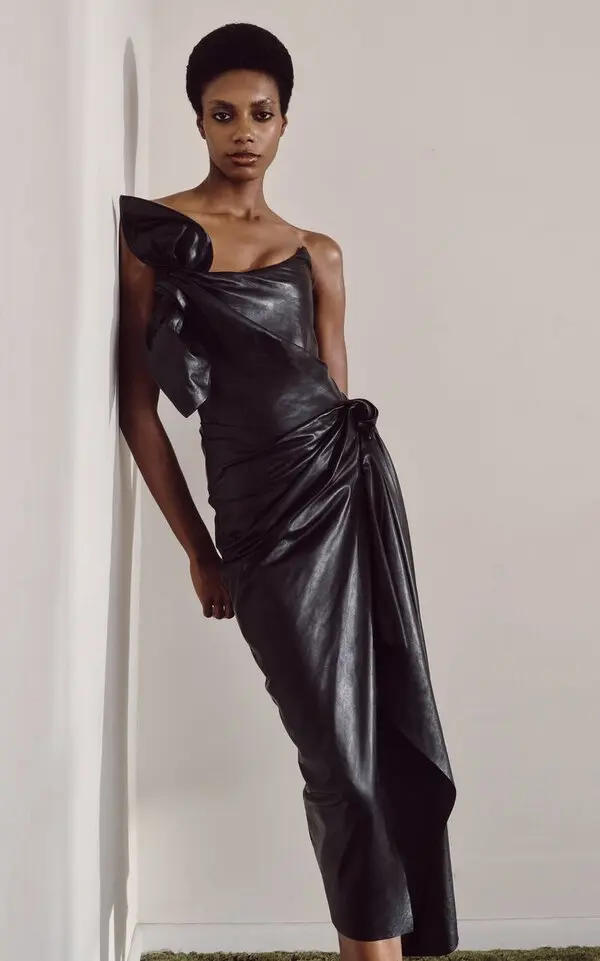 Monse Tie-detailed Leather Midi Dress