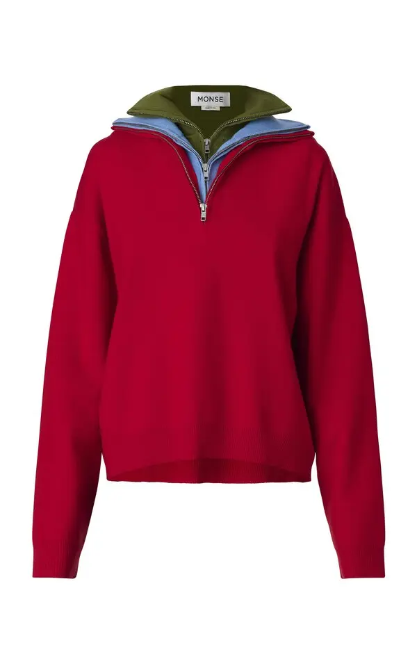 Monse Triple Collar Merino Wool Quarter-zip