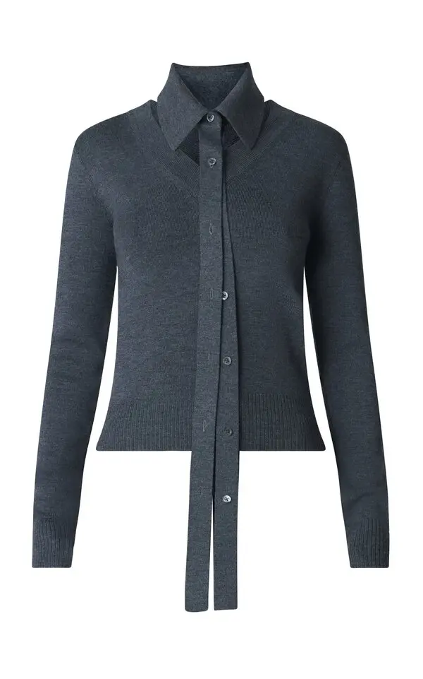 Monse Detachable Collar Merino Wool Shirt - Grey