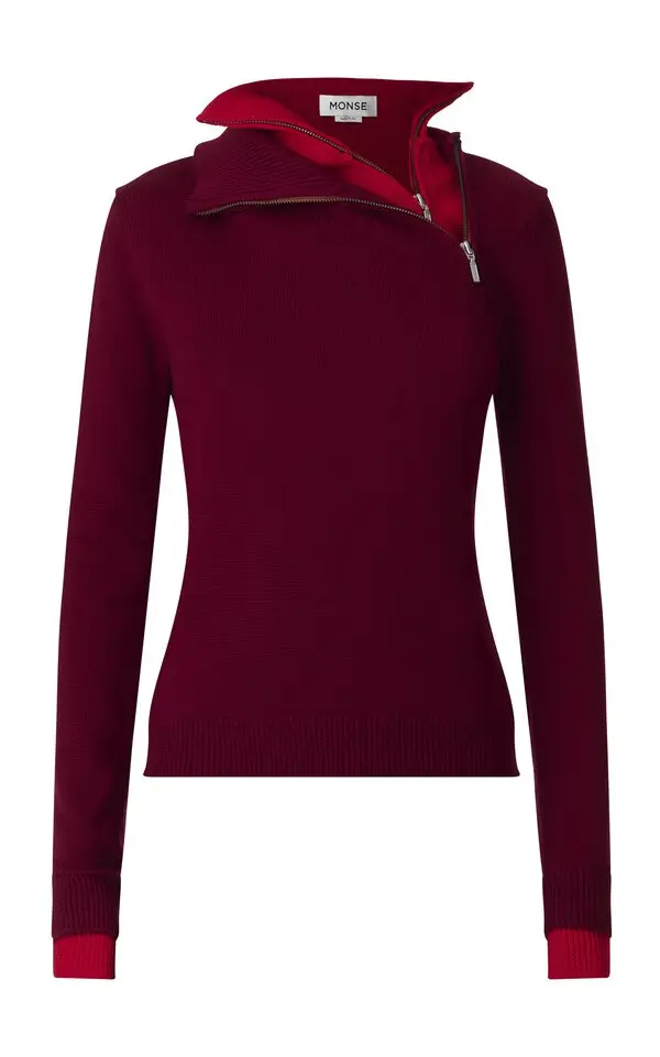 Monse High-neck Asymmetrical Zipped Merino Wool Sweater