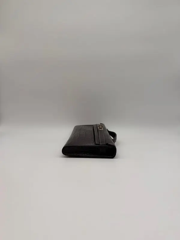 Hermès Kelly Handbag In Graphite Matt Porosus Leather With Permabrass Hardware - Grey