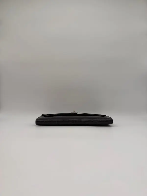 Hermès Kelly Handbag In Graphite Matt Porosus Leather With Permabrass Hardware - Grey
