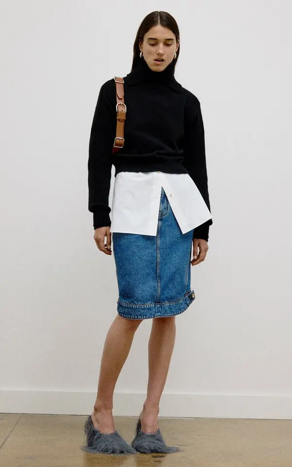 Ossou Cambria Cotton Denim Midi Skirt
