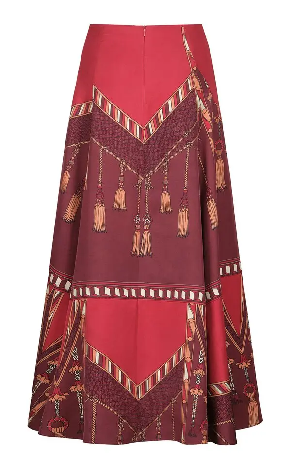 Johanna Ortiz Sac Geometries Printed Silk-cotton Midi Skirt - Red