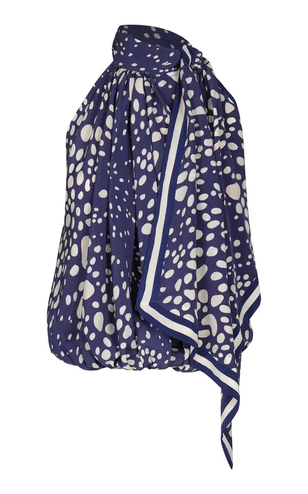 Johanna Ortiz The Distance Between Us" Halter Neck Silk Top - Navy