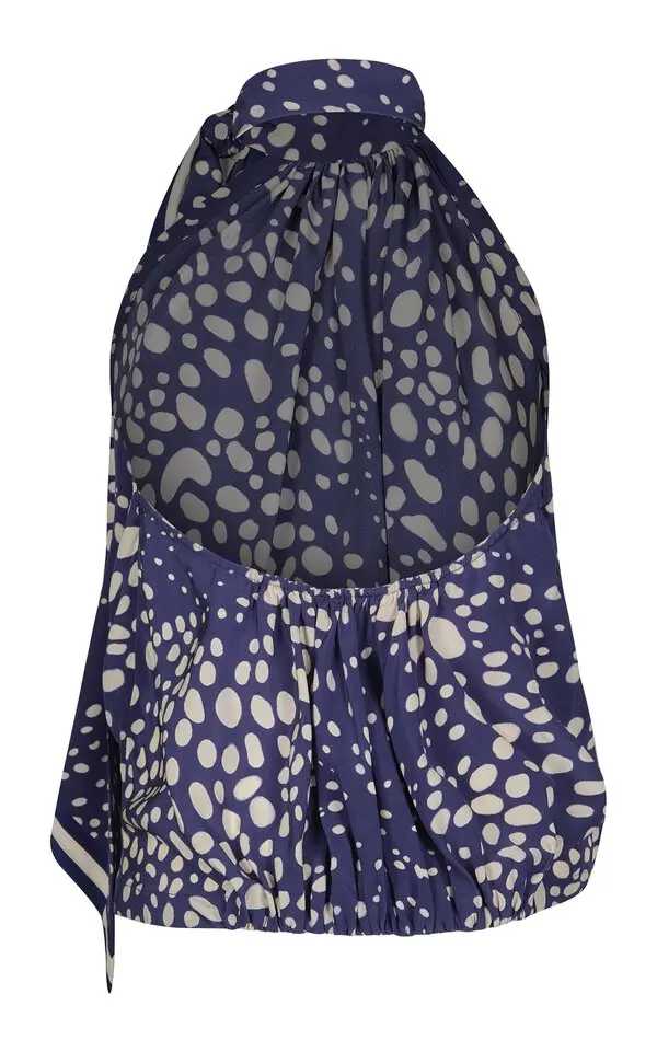 Johanna Ortiz The Distance Between Us" Halter Neck Silk Top - Navy