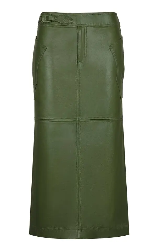 Johanna Ortiz Uncomplicated Mid-rise Leather Maxi Skirt - Olive