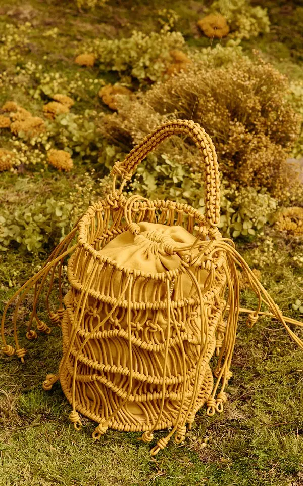 ALEMAIS Leather Macrame Bucket Bag - Brown