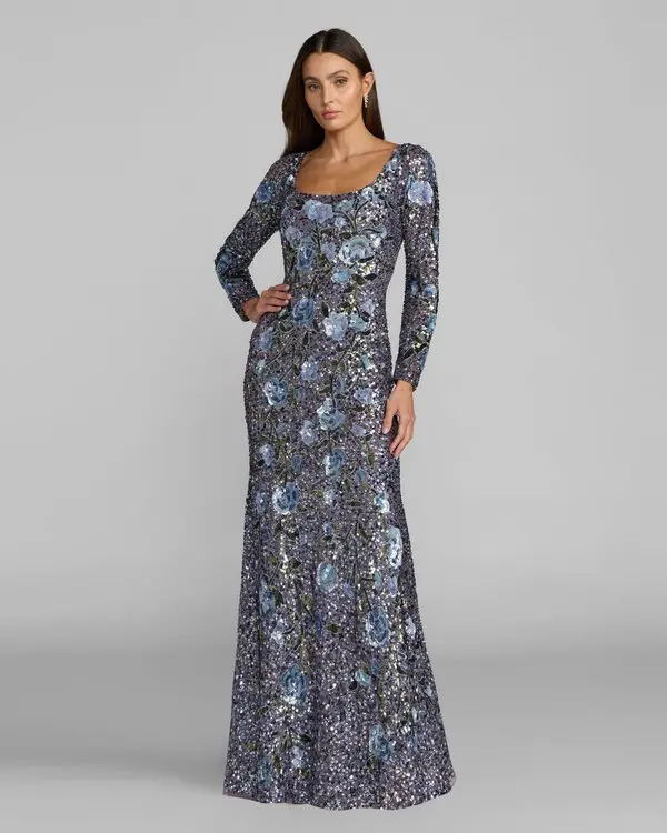 Mac Duggal Sequined Floral Gown