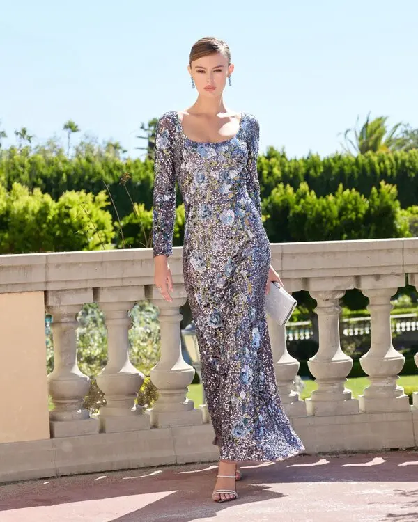 Mac Duggal Sequined Floral Gown