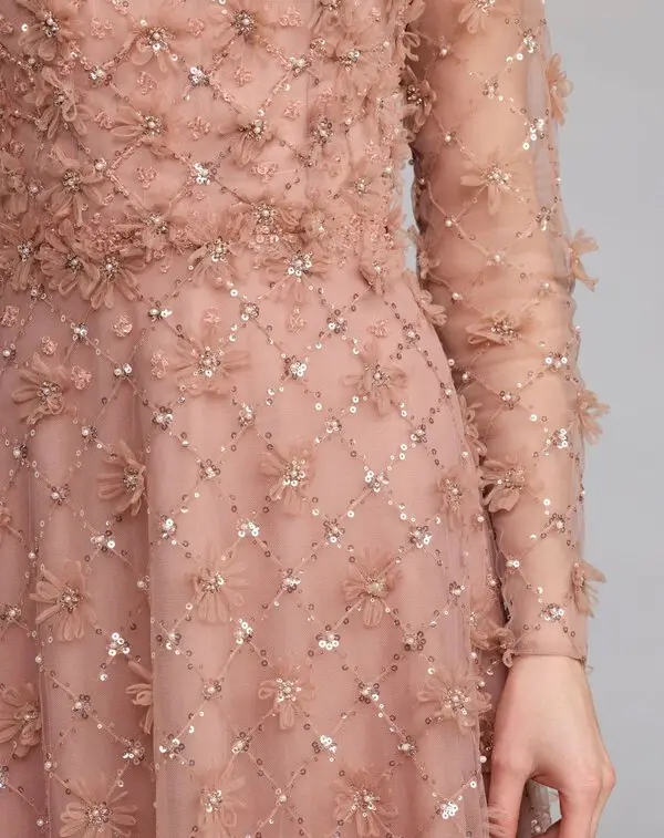 MAC DUGGAL COLLECTION Embellished High Neck Long Sleeve A-line Gown