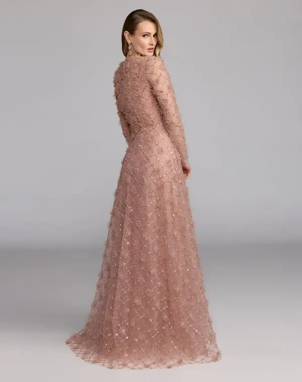 MAC DUGGAL COLLECTION Embellished High Neck Long Sleeve A-line Gown