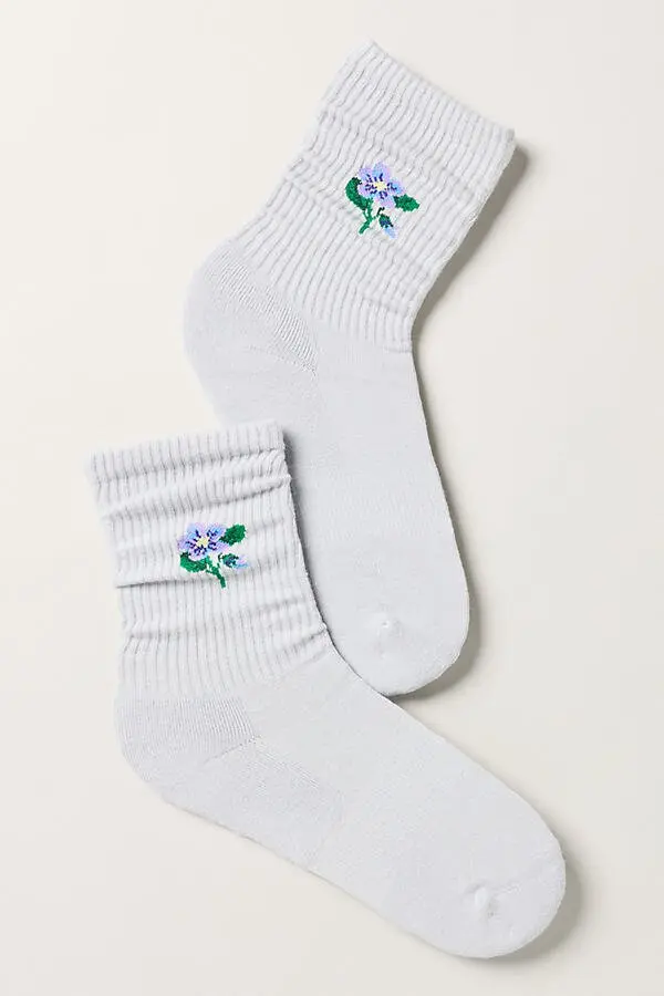 AMERICAN TRENCH Embroidered Flower Crew Socks - Violet