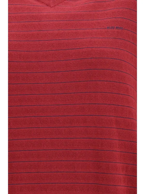 Miu Miu Cotton V-neck Sweater With Striped Pattern - Multicolor