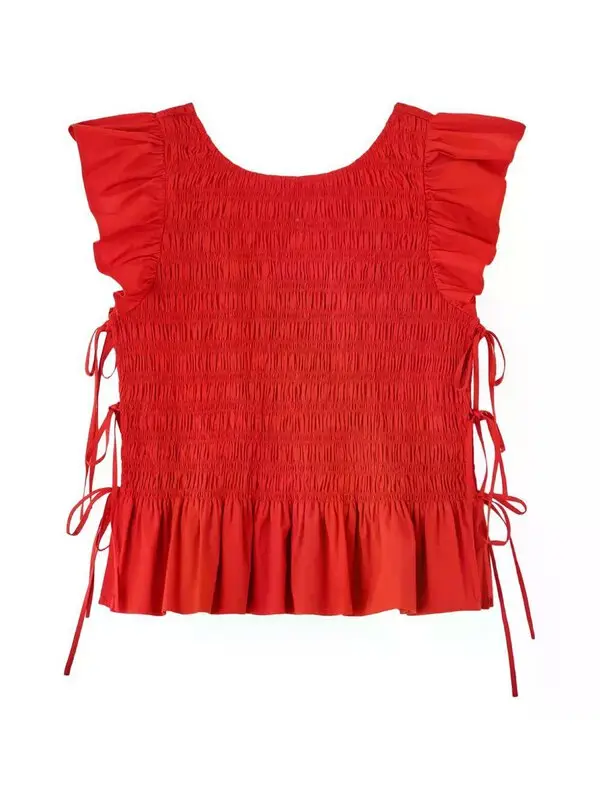 GANNI Shirred Ruffled Peplum Blouse