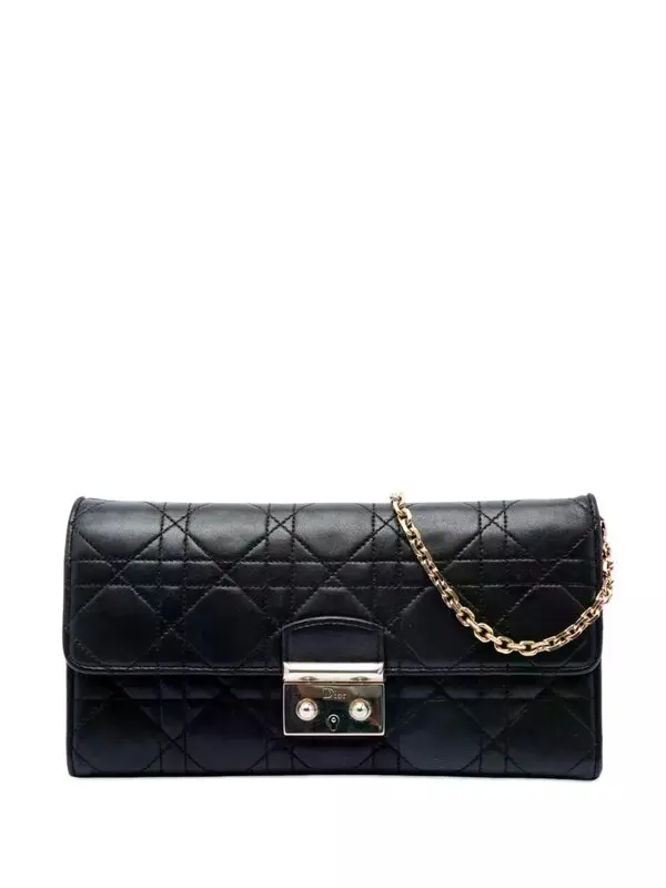 Dior Lambskin Cannage Promenade Wallet On Chain Crossbody Bag - Black