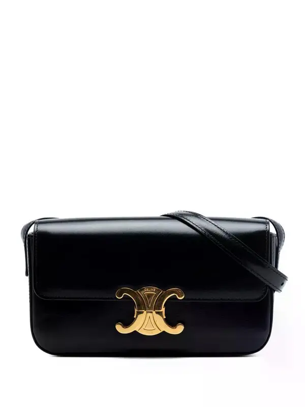 Celine Shiny Calfskin Triomphe Claude Shoulder Bag - Black