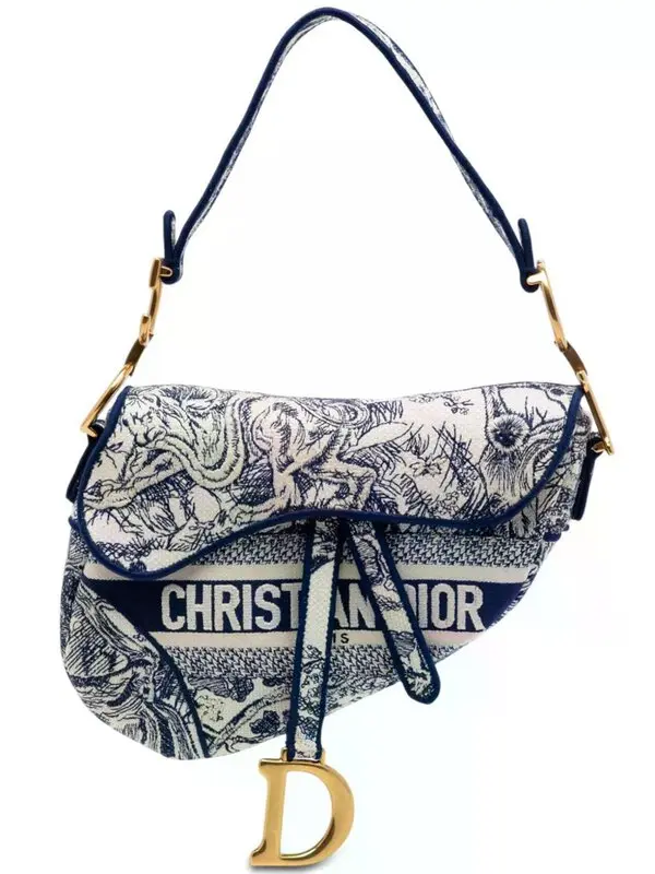 Dior Embroidered Canvas Saddle Bag - Blue