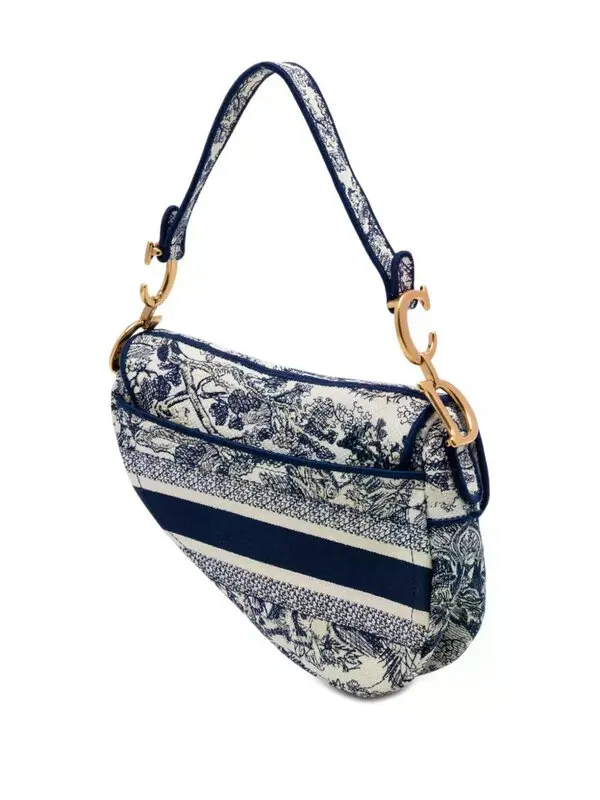 Dior Embroidered Canvas Saddle Bag - Blue