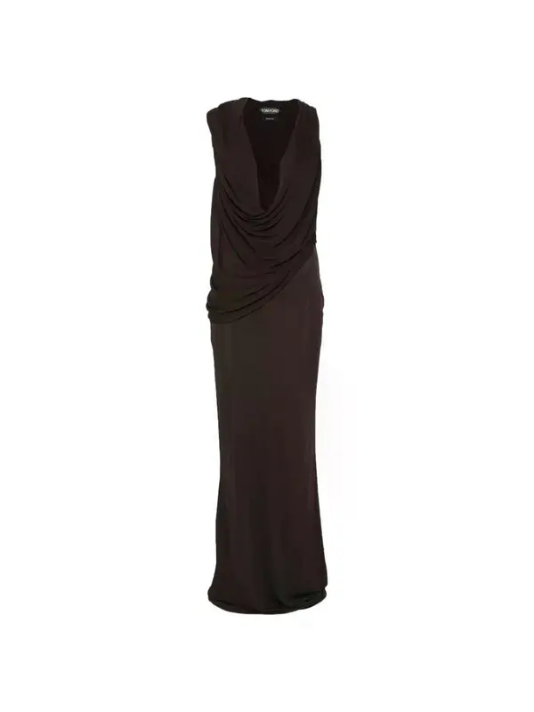 TOM FORD Draped-neck Maxi Dress - Brown