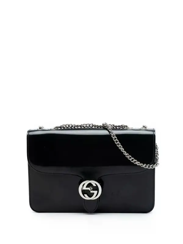 Gucci Patent Leather Interlocking G Crossbody Bag - Black