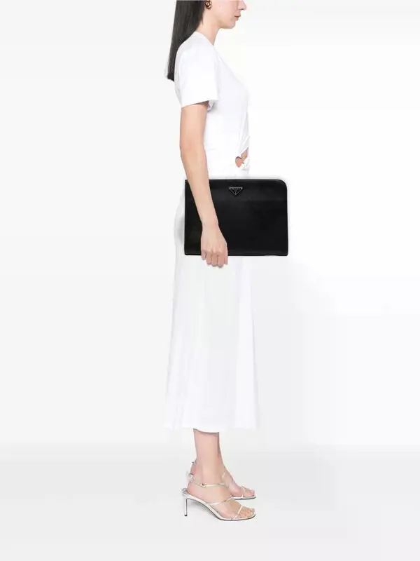 Prada Saffiano Leather Clutch Bag - Black