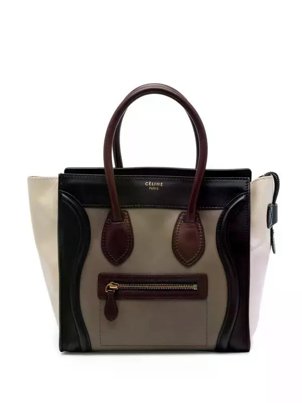Celine Micro Tricolor Leather Luggage Tote Bag - Brown