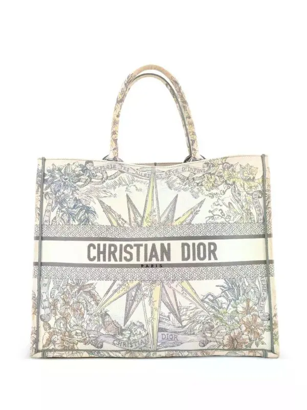 Dior Book Embroidered Canvas Large Tote Bag - Grey