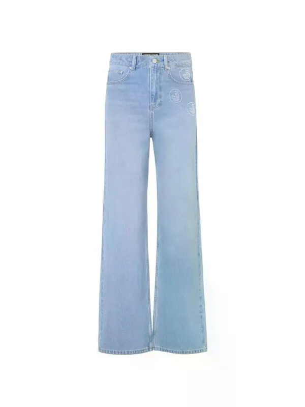 Iceberg Cotton Rhinestone Logo Wide-leg Jeans - Blue