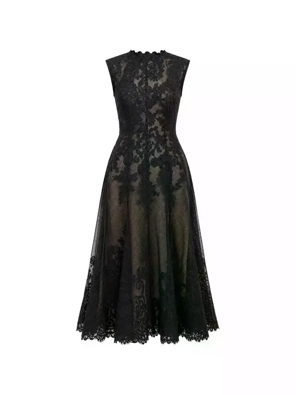 GEMY MAALOUF Embroidered Lace-overlay Midi Dress - Black