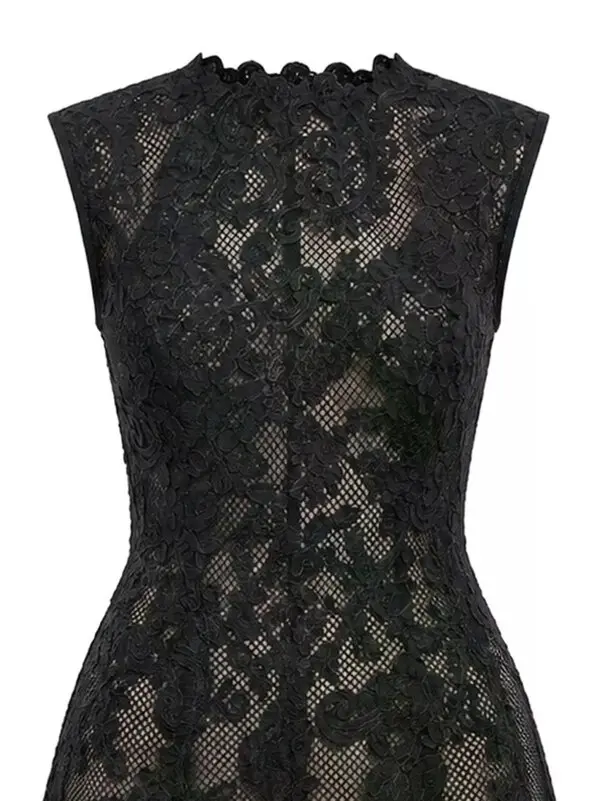 GEMY MAALOUF Embroidered Lace-overlay Midi Dress