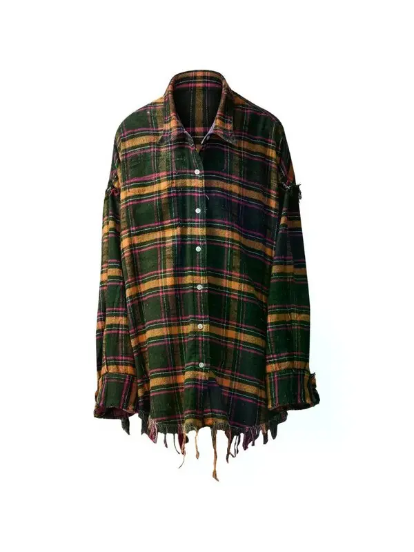 R13 Distressed Check-pattern Shirt - Green