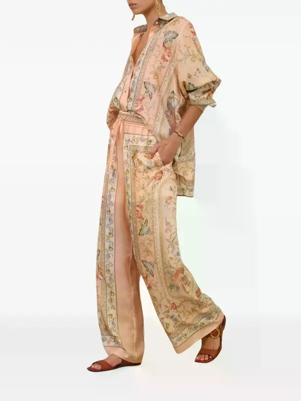 Zimmermann Roselight Floral-print Silk Wide-leg Trousers