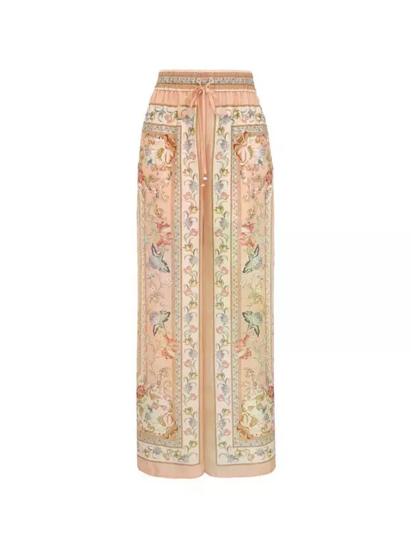 Zimmermann Roselight Relaxed Printed Silk Pants - Apricot