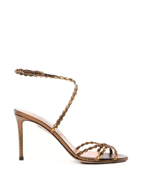 AQUAZZURA Love Struck Crystal-embellished Sandals - Brown