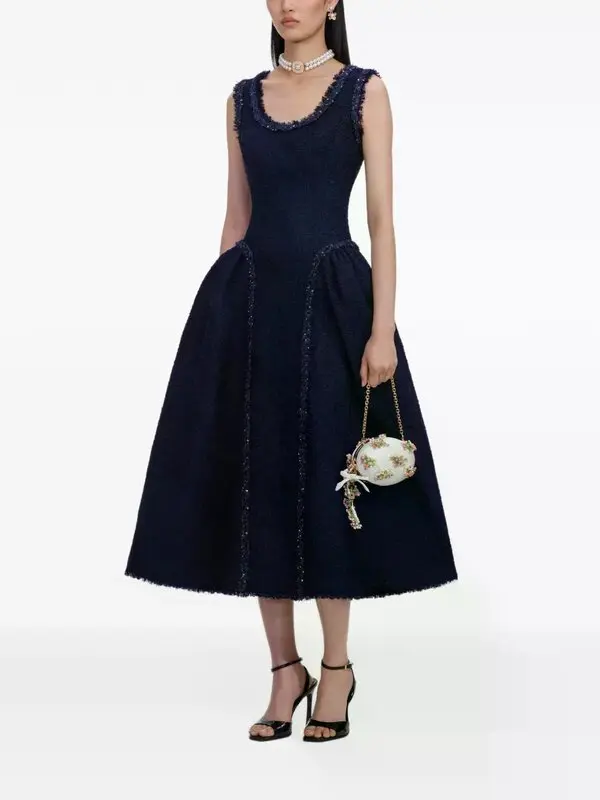 SELF-PORTRAIT Bouclé Midi Dress - Blue