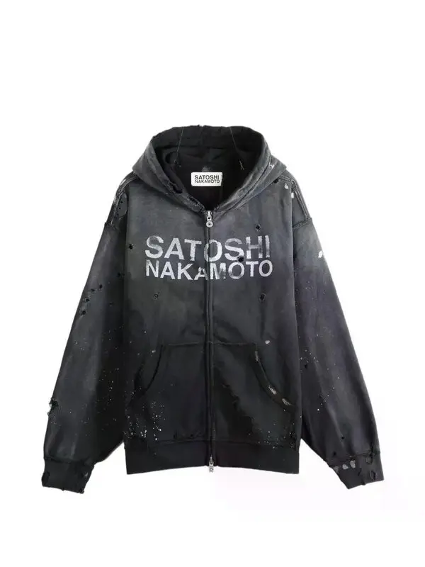 SATOSHI NAKAMOTO Distressed Logo Hoodie